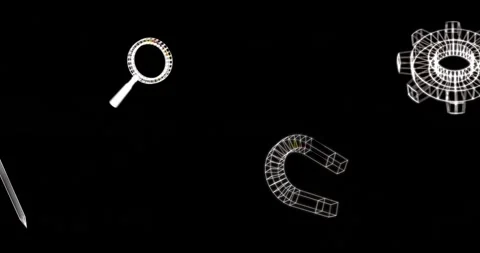 Animation of icons moving on black backg... | Stock Video | Pond5