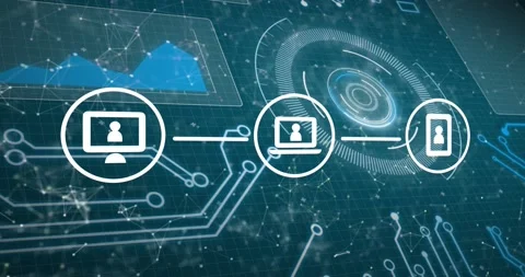 Animation of icons with network of conne... | Stock Video | Pond5