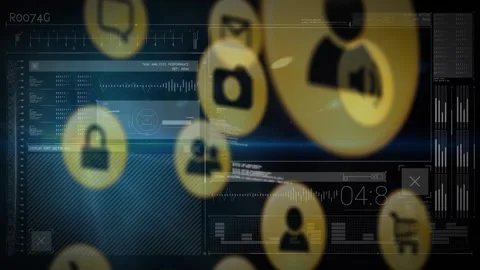 Animation of icons over computer languag... | Stock Video | Pond5