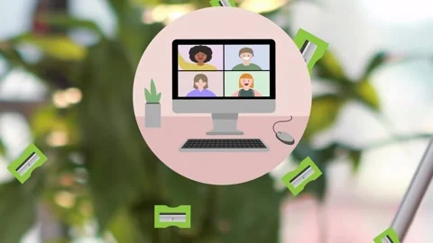 Animation of icons over laptops on desk ... | Stock Video | Pond5