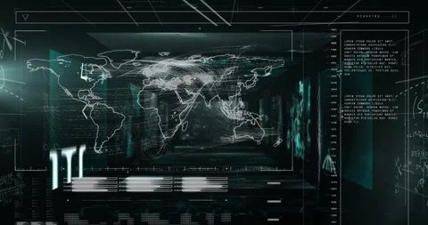Animation of interface with world map an... | Stock Video | Pond5