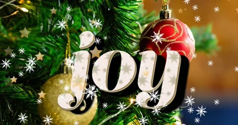 Animation of joy text over stars and sno... | Stock Video | Pond5
