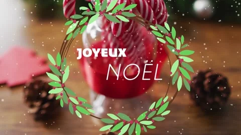 Animation of joyeux noel text over candy... | Stock Video | Pond5