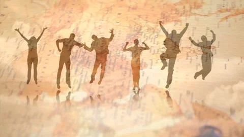 Animation of jumping people shadows over... | Stock Video | Pond5