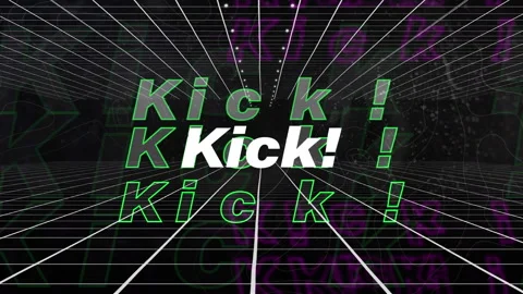 Animation of kick text and lines on blac... | Stock Video | Pond5