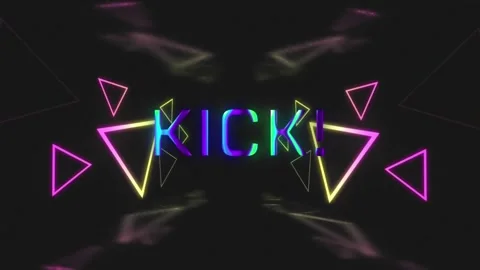 Animation of kick text and shapes on bla... | Stock Video | Pond5