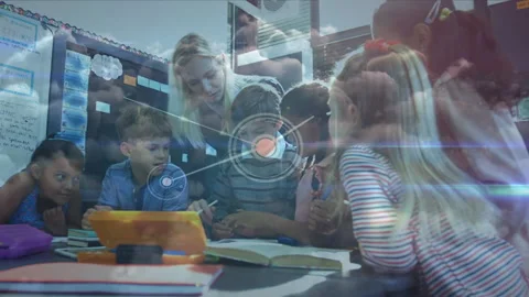 Animation of kids in a classroom over da... | Stock Video | Pond5