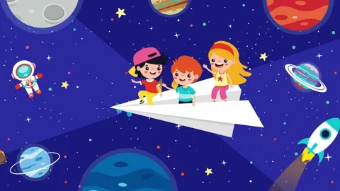 Animation Of Kids Flying With Paper Plan... | Stock Video | Pond5