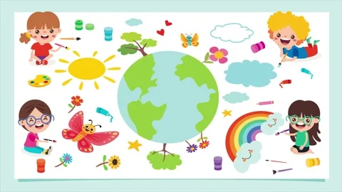 Animation Of Kids Painting At Art Class | Stock Video | Pond5