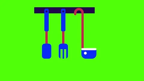 Animation of kitchen tools on a green sc... | Stock Video | Pond5