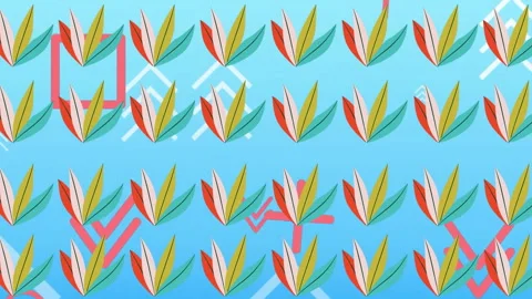 Animation of leaves and shapes on blue b... | Stock Video | Pond5