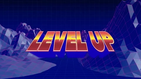 Animation of level up over metaverse lan... | Stock Video | Pond5