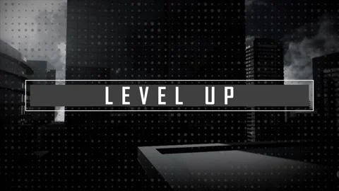 Animation of level up over modern buildi... | Stock Video | Pond5