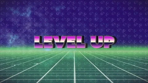 Animation of level up text and data proc... | Stock Video | Pond5