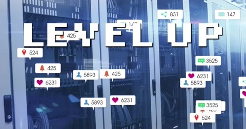 Animation of level up text and social me... | Stock Video | Pond5
