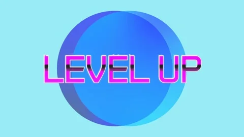 Animation of level up text on blue backg... | Stock Video | Pond5