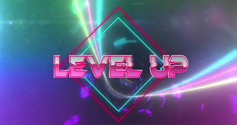 Animation of level up text over moving d... | Stock Video | Pond5