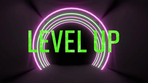 Animation of level up text over neon tun... | Stock Video | Pond5