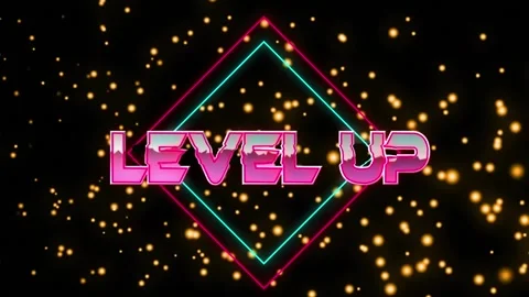 Animation of level up text over neon sha... | Stock Video | Pond5