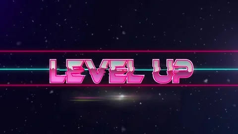 Animation of level up text over neon lin... | Stock Video | Pond5