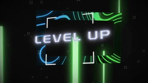 Animation of level up text in white neon... | Stock Video | Pond5