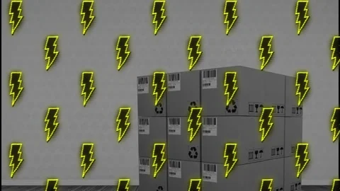 Animation of lightning icons over boxes | Stock Video | Pond5