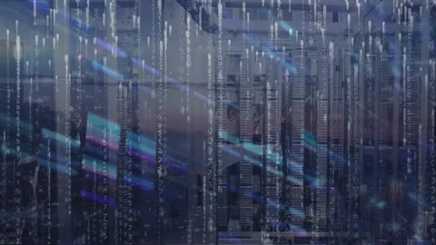 Animation of lights falling over servers | Stock Video | Pond5