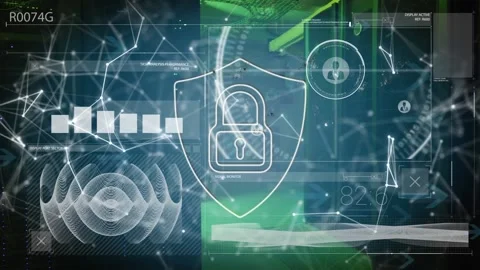 Animation of lock in shield, dots and pr... | Stock Video | Pond5