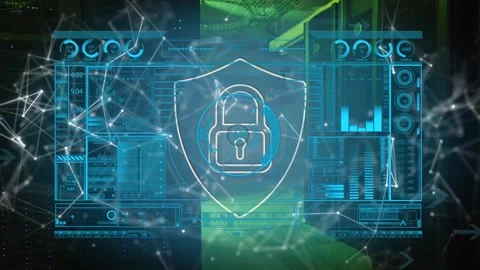 Animation of lock in shield, infographic... | Stock Video | Pond5
