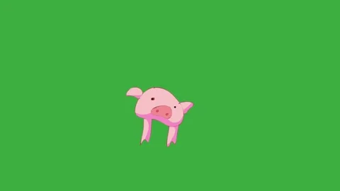 Animation loop video cartoon pig on gree... | Stock Video | Pond5