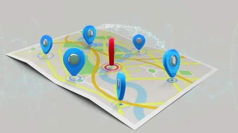 Animation of map and position marks over... | Stock Video | Pond5