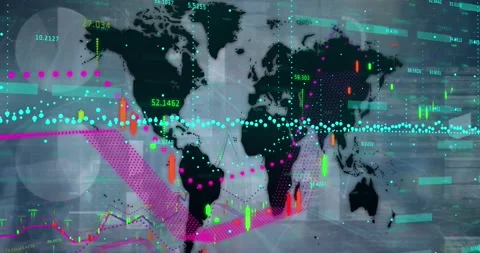 Animation of map, multiple graphs and ch... | Stock Video | Pond5