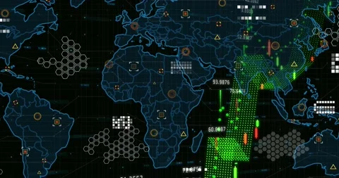Animation of map over graph with numbers... | Stock Video | Pond5