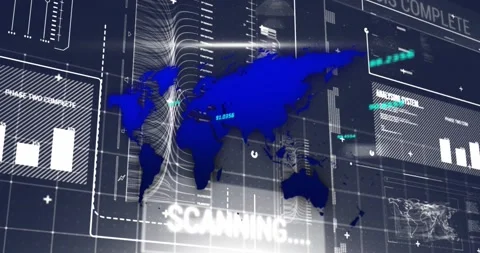 Animation of map over texts, graph compu... | Stock Video | Pond5