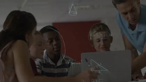 Animation of math graphs over caucasian ... | Stock Video | Pond5