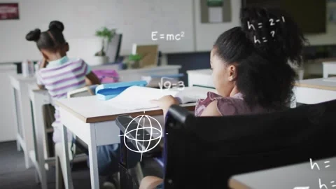 Animation of maths calculations over hap... | Stock Video | Pond5