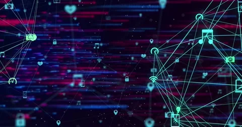 Animation of media icons and shapes over... | Stock Video | Pond5