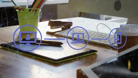 Animation of media icons and shapes over... | Stock Video | Pond5