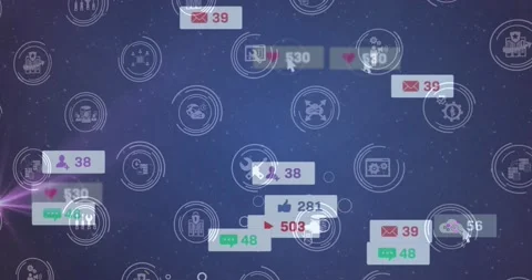 Animation of media icons on blue backgro... | Stock Video | Pond5