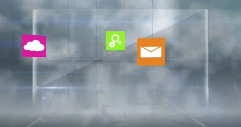 Animation of media icons over business p... | Stock Video | Pond5