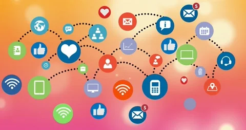 Animation of media icons over pink backg... | Stock Video | Pond5