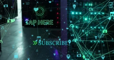 Animation of media icons over server roo... | Stock Video | Pond5
