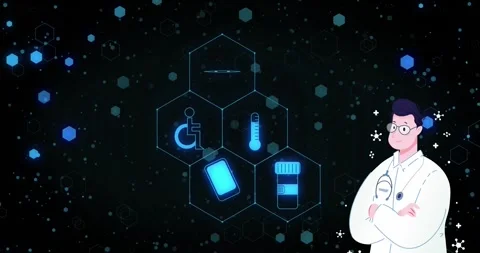 Animation of medical icons over male doc... | Stock Video | Pond5