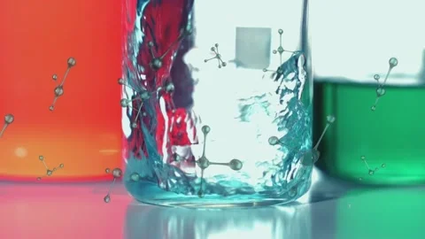 Animation of molecules spinning over liq... | Stock Video | Pond5