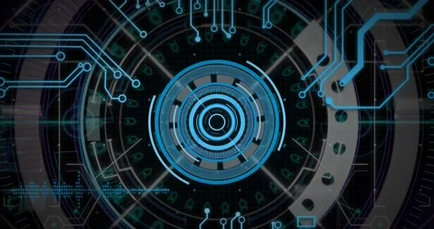 Animation of motherboard and circular bl... | Stock Video | Pond5