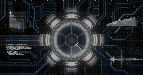 Animation of motherboard and circular sc... | Stock Video | Pond5