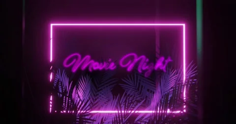 Animation of movie night text over neon ... | Stock Video | Pond5