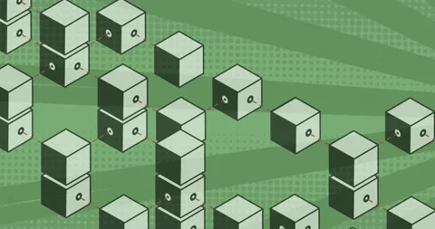 Animation of moving 3d shapes over green... | Stock Video | Pond5