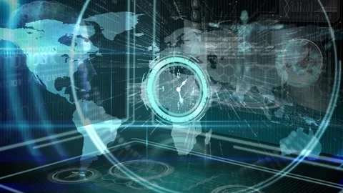 Animation of moving clock on world map a... | Stock Video | Pond5