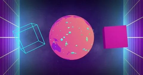Animation of moving cubes and globe on b... | Stock Video | Pond5